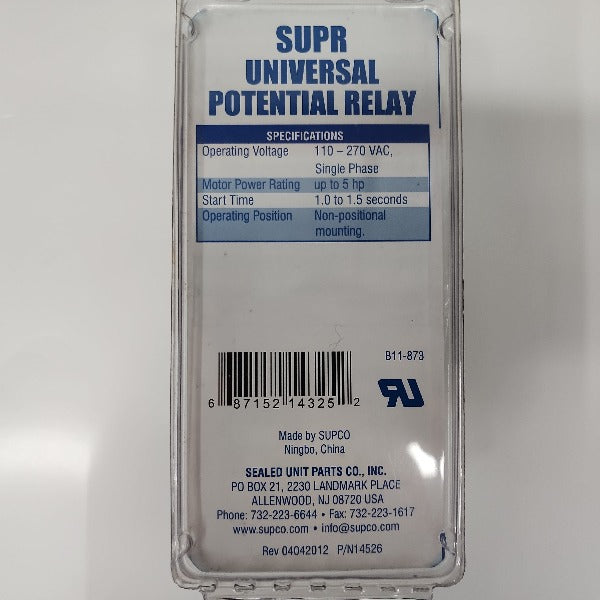 SUPCO SUPR Universal Potential Relay 14526 B11-873 – Electronic ...